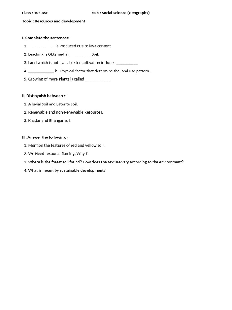 10 CBSE, Geography, Resource and Development | PDF