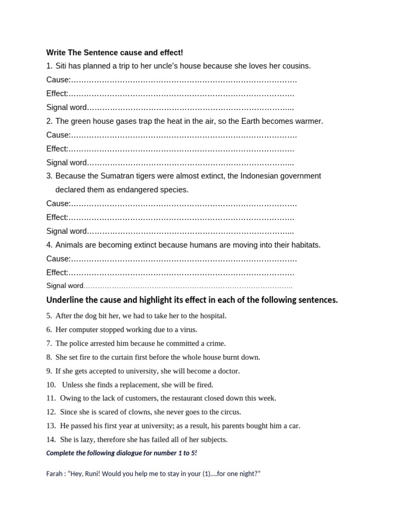 Write The Sentence Cause and Effect | PDF