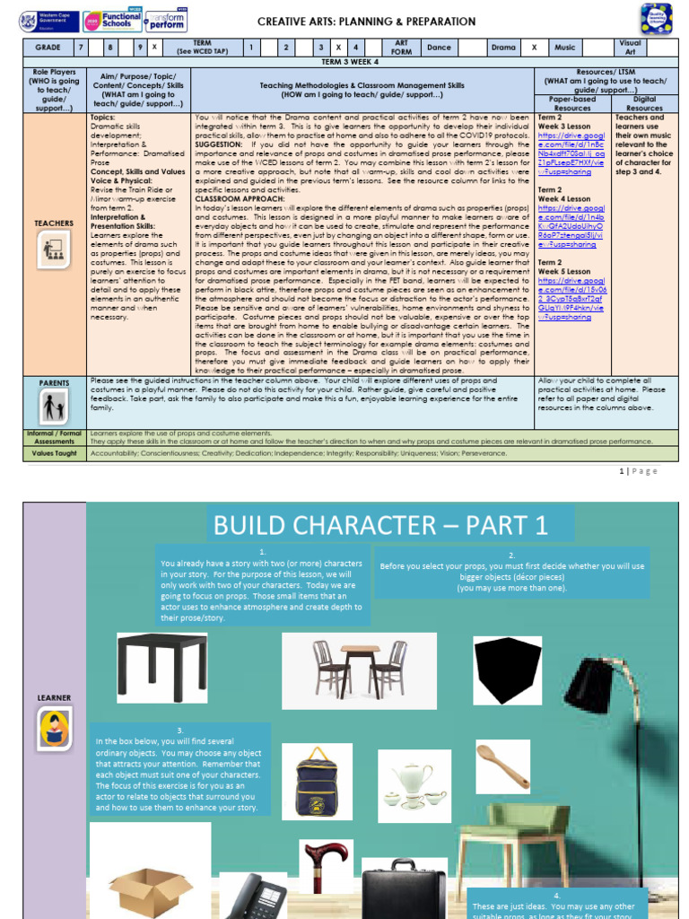 Lesson Plan Gr9 Creative Arts Drama T3 W4 | PDF | Learning | Teachers