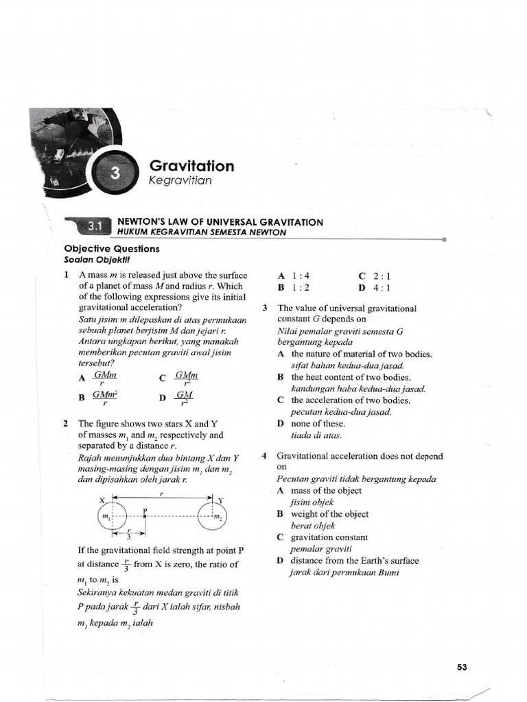 Chapter 3 Gravitation - Form 4 Physics Dual Language Programme (SAP) | PDF | Mass | Gravity