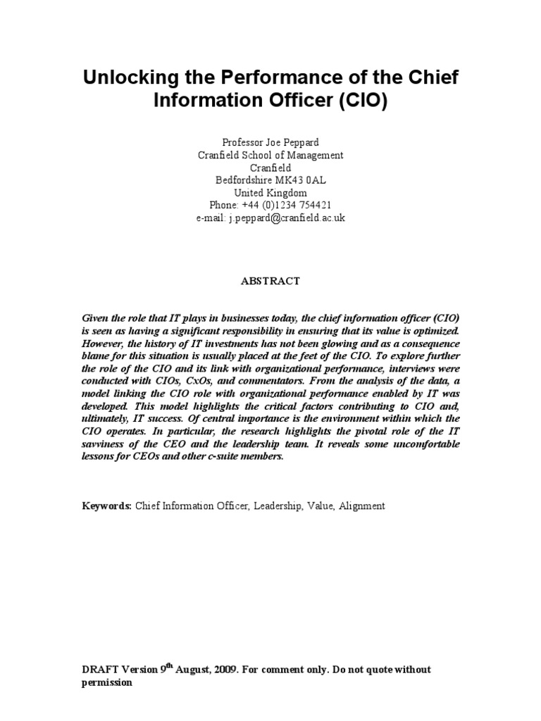 Unlocking the Performance of the Chief Information Officer (CIO ...