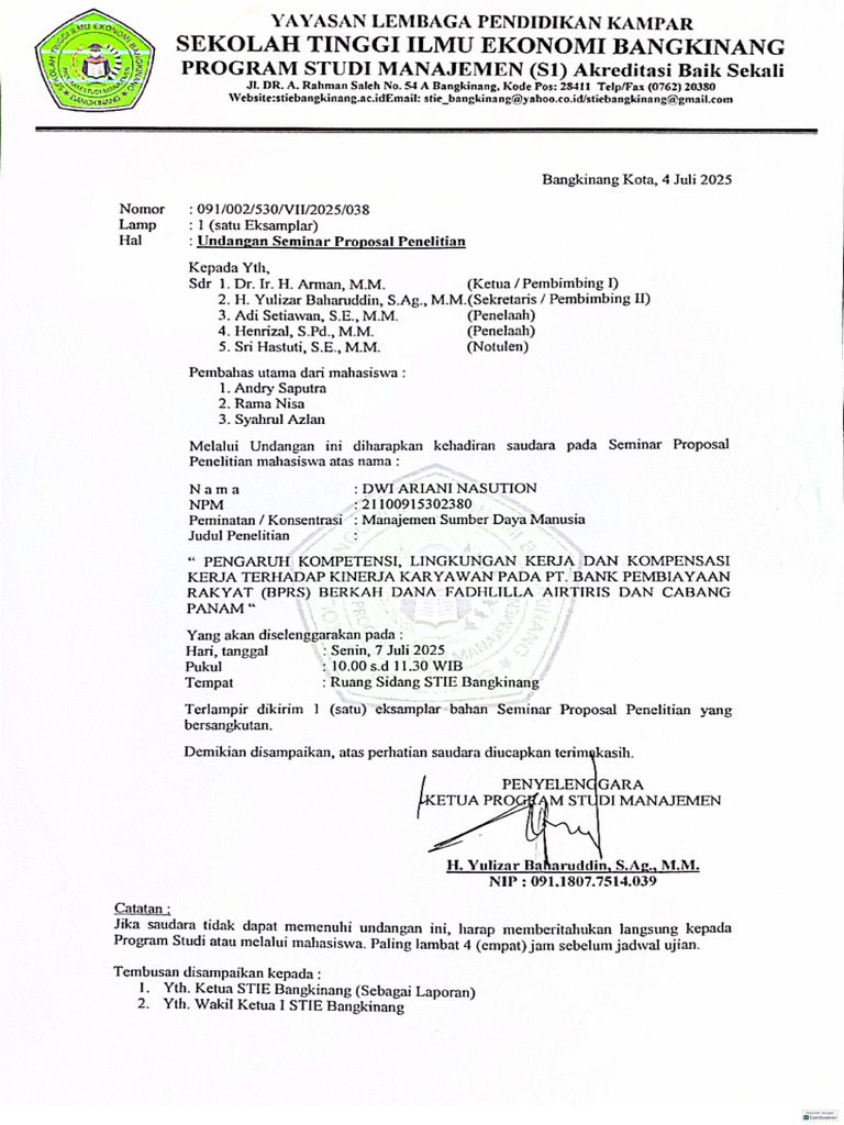 Undangan Sempro An. Dwi Ariani Nasution | PDF