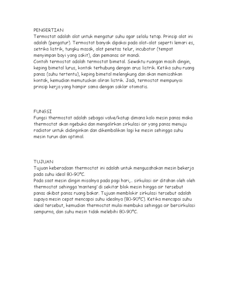 Fungsi Thermostat Adalah Sebagai Valve | PDF