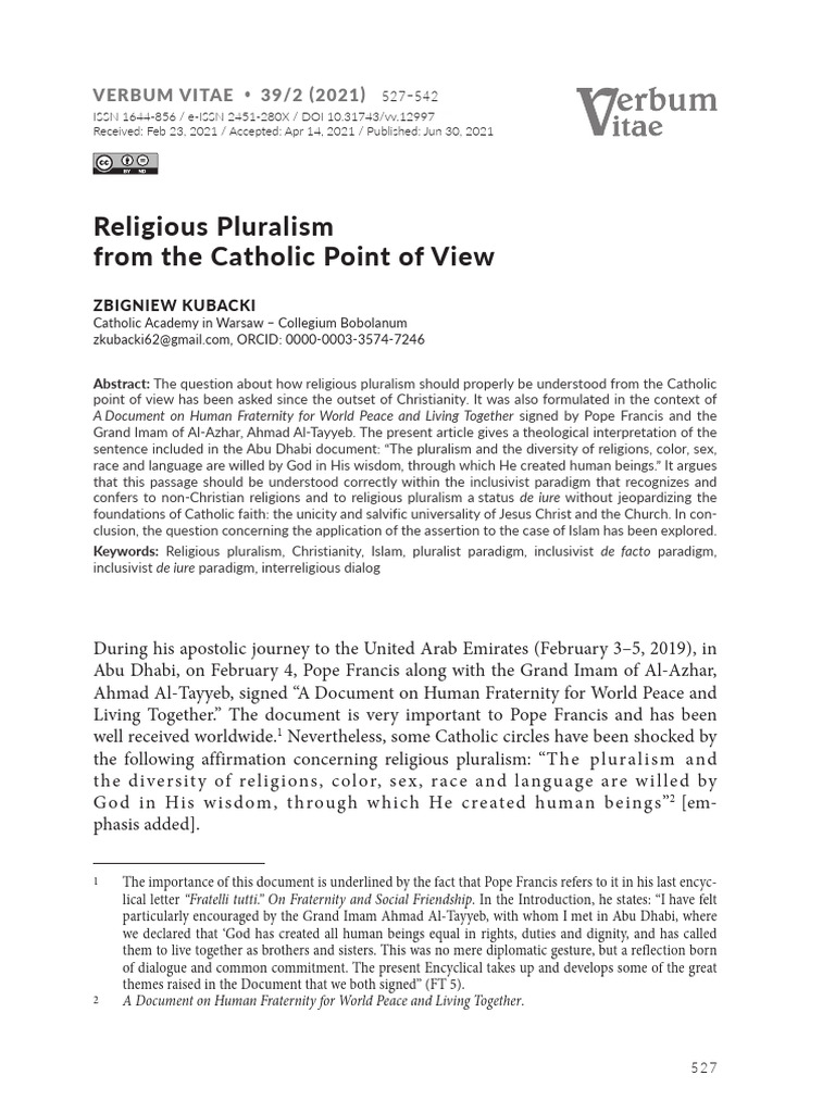 Religious Pluralism From The Cathol | PDF | Religious Pluralism ...