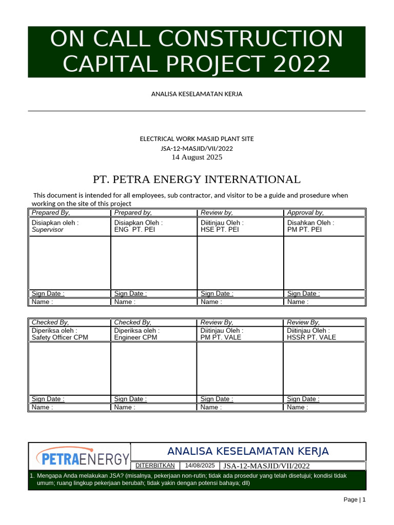 Jsa Electrical Work Masjid Plant Site | PDF