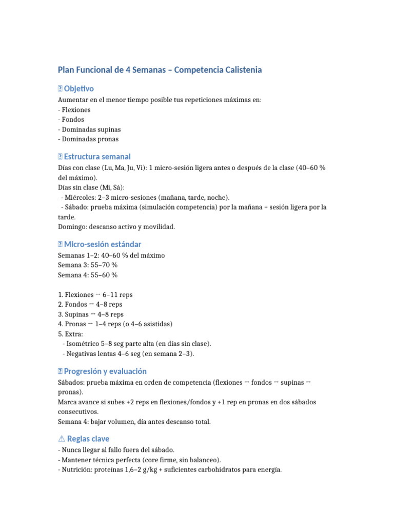Plan Funcional Calistenia | PDF