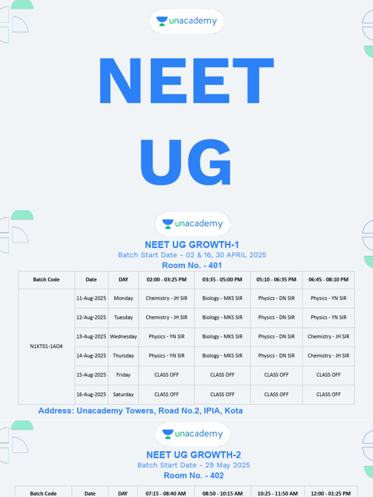 NEET UG TIME TABLE 11-16 Aug 2025 | PDF | Natural Sciences | Physical ...
