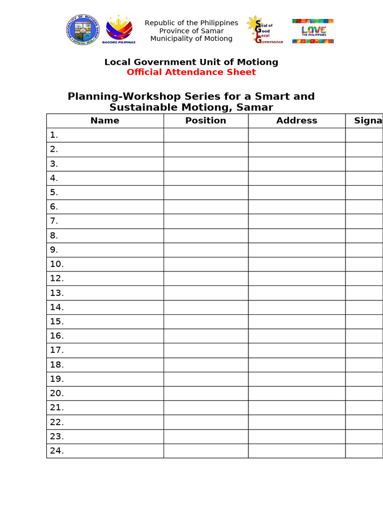 Motiong Samar Workshop Attendance Sheet | PDF
