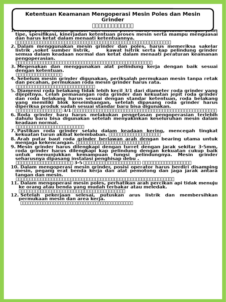 Keamanan Operasi Mesin Grinder | PDF