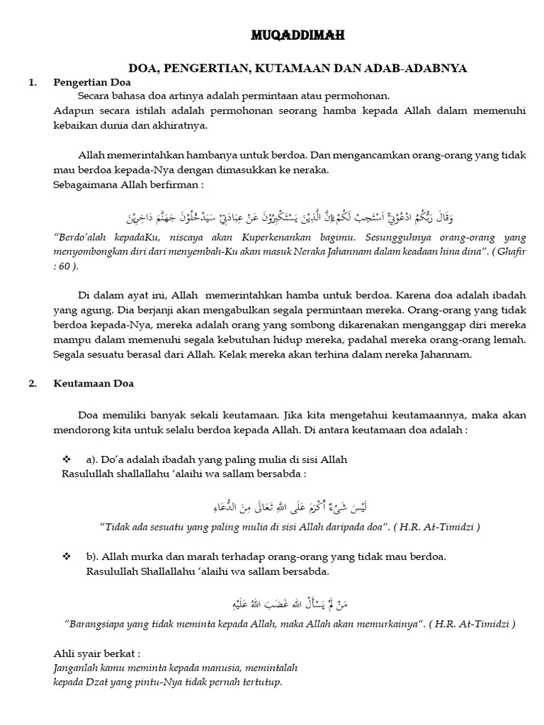 Keutamaan dan Adab Berdoa dalam Islam | PDF