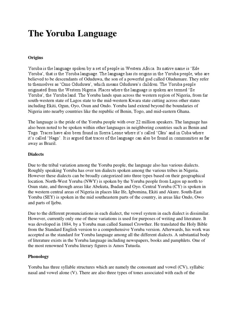 The Yoruba Language | PDF | Tone (Linguistics) | Syllable