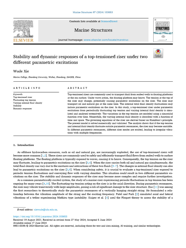 Xie - 2024 - Stability and Dynamic Responses of A Top-Tensioned Riser ...