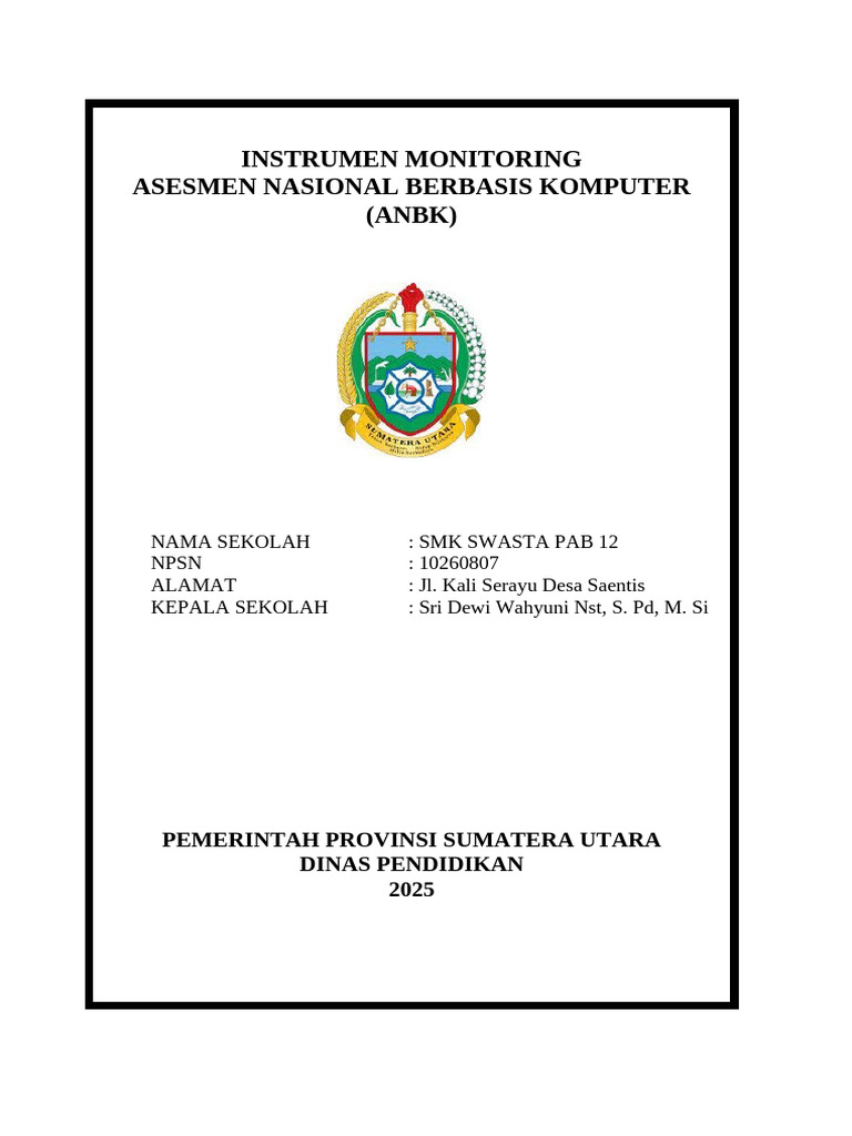 Instrumen Monev ANBK 2025 - SMK PAB 12 | PDF
