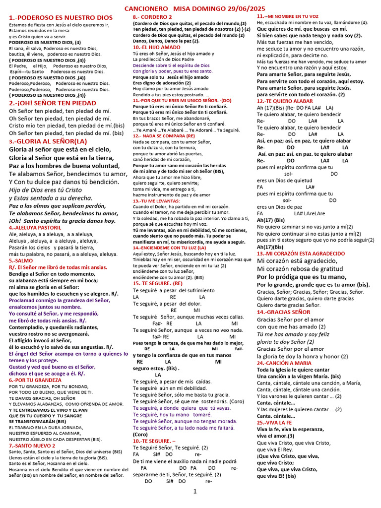 Canciones para Misa Domingo 29/06/2025 | PDF | Amor | Cristo (título)