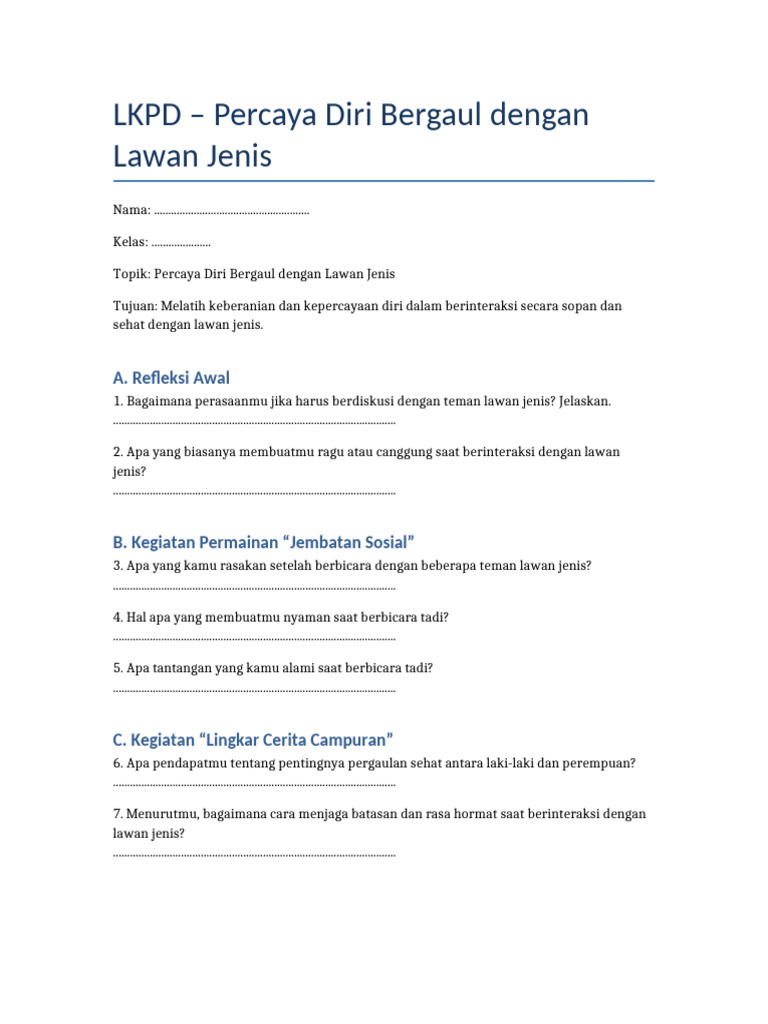 Latihan Percaya Diri Bergaul Lawan Jenis | PDF
