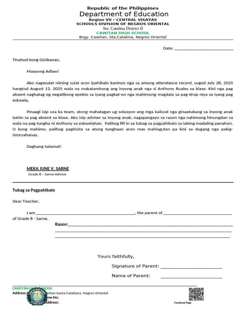 Letter To Parent'23-'24 | PDF