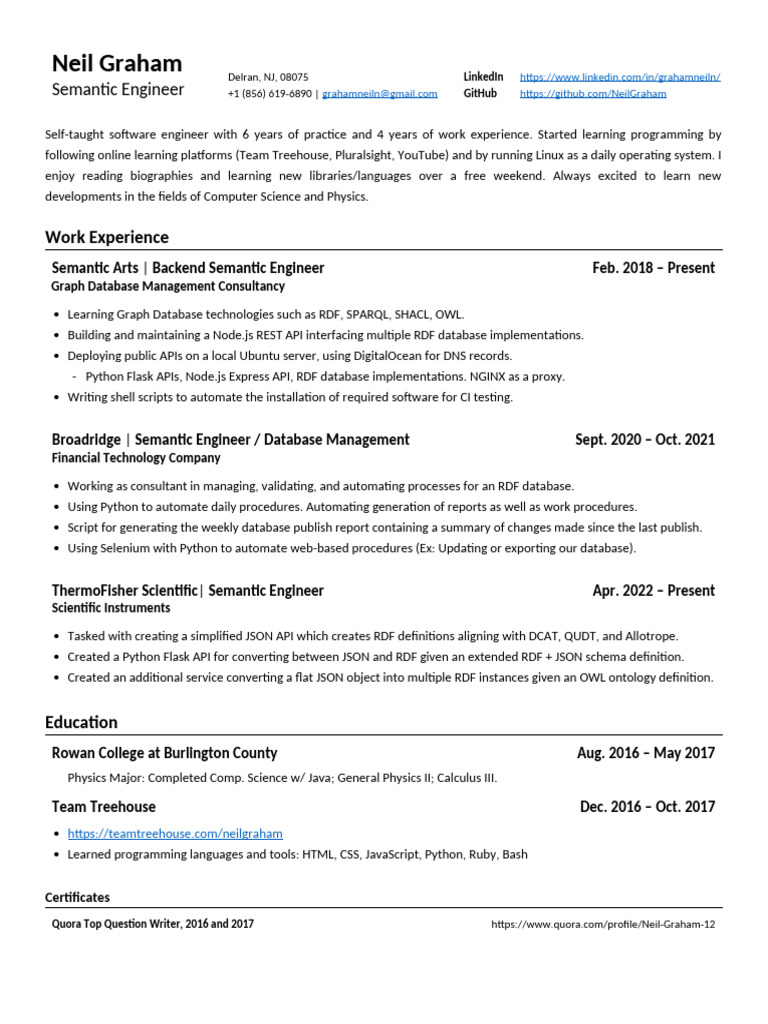 Neil Graham Resume (8/2022 v3) | PDF | Resource Description Framework ...
