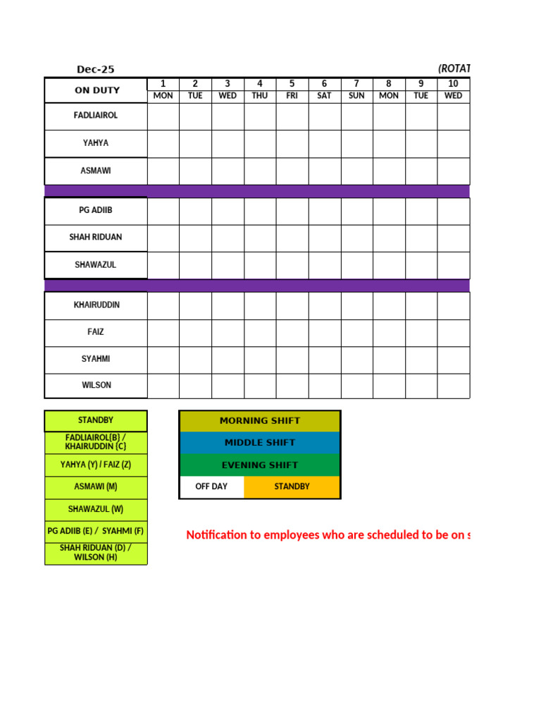 Team1 Bia (-Rotate-) 2025 Shift Roster | PDF