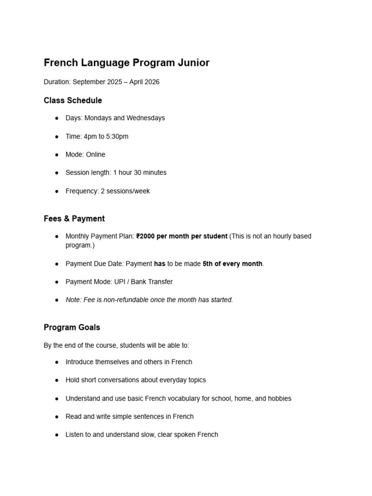 French Syllabus Junior | PDF