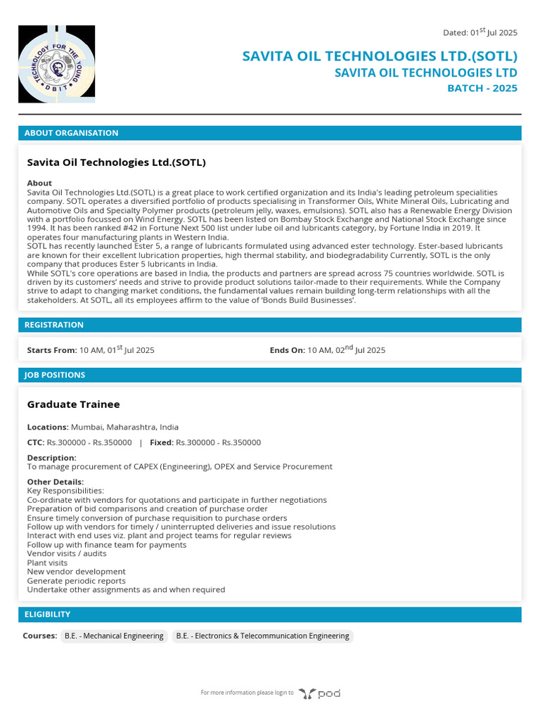 Savita Oil Technologies LTD 2025 07 01T174134.022910 | PDF | Lubricant