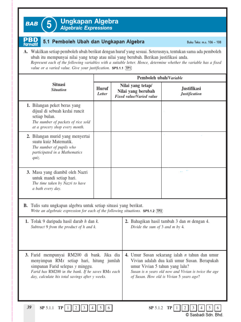 Form 1 - Algebraic Expression | PDF