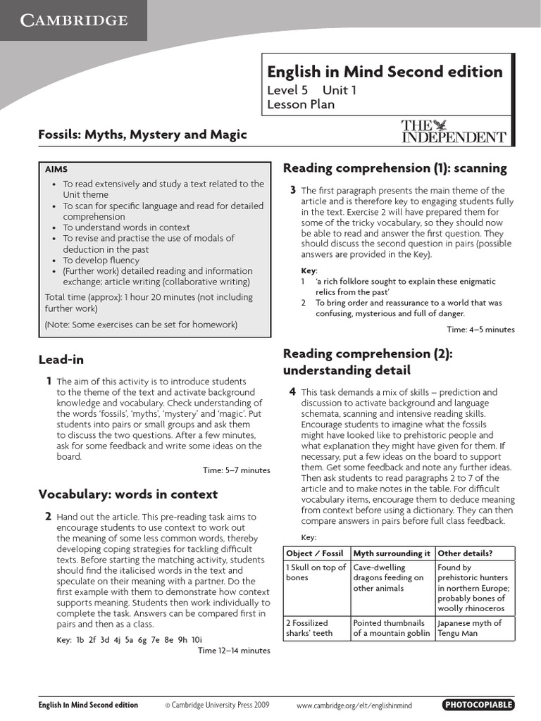 English in Mind2 Level5 Unit1 Extra Reading Practice Lesson Plan | PDF ...