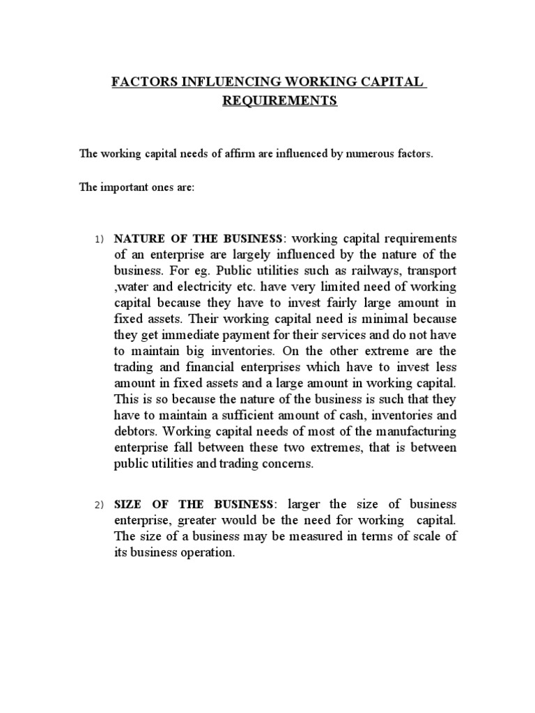 Factors Influencing Working Capital Requirements | PDF | Working ...
