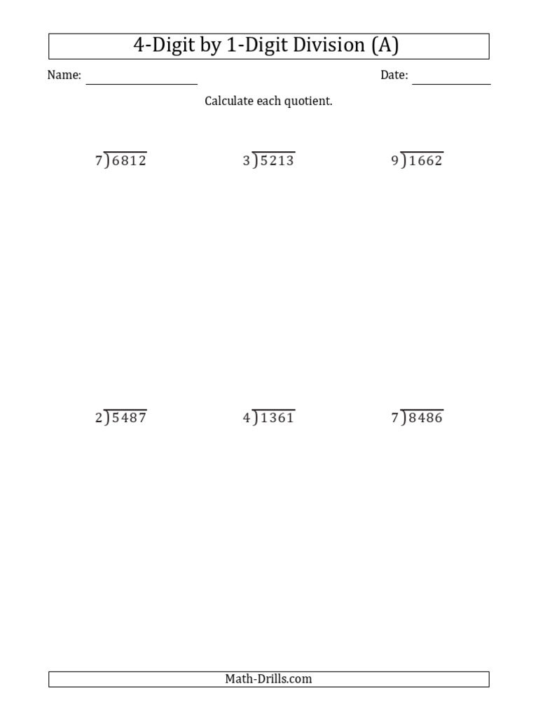 4-Digit Division Practice Problems | PDF