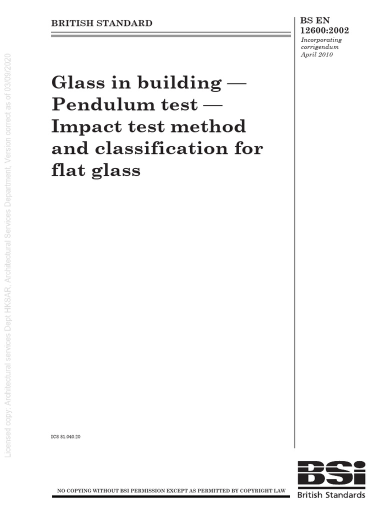BS EN 12600:2002 Impact Test Standard | PDF | Glasses | Materials