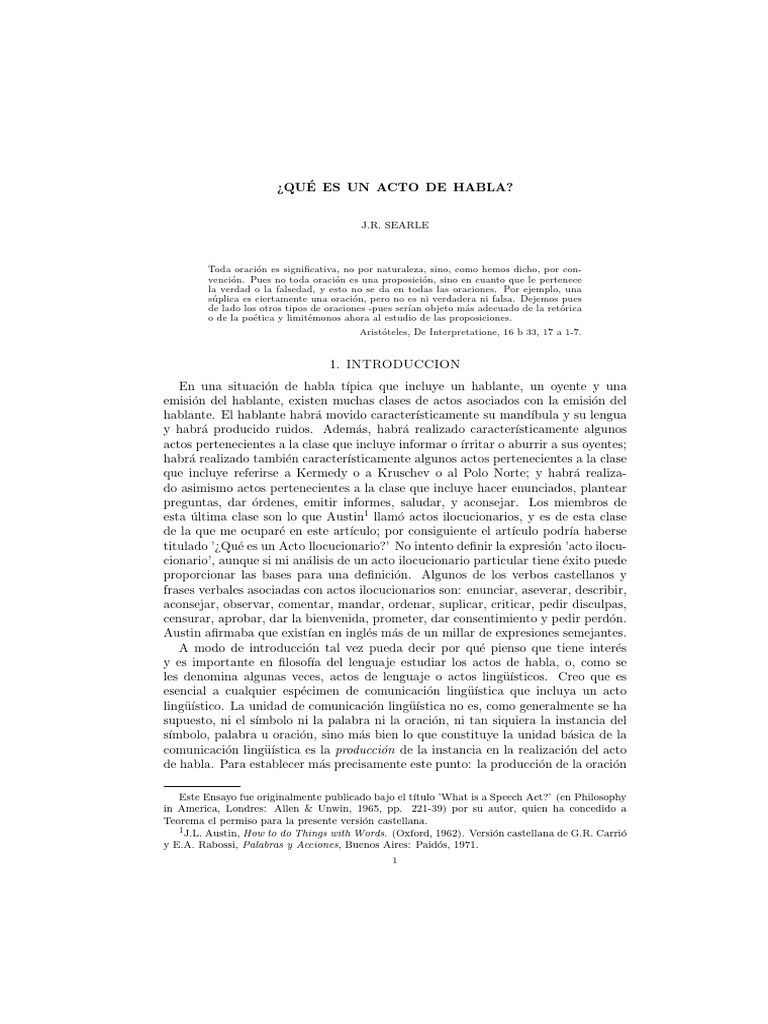 Actos de habla: definición y análisis | PDF | Proposición | Oración ...