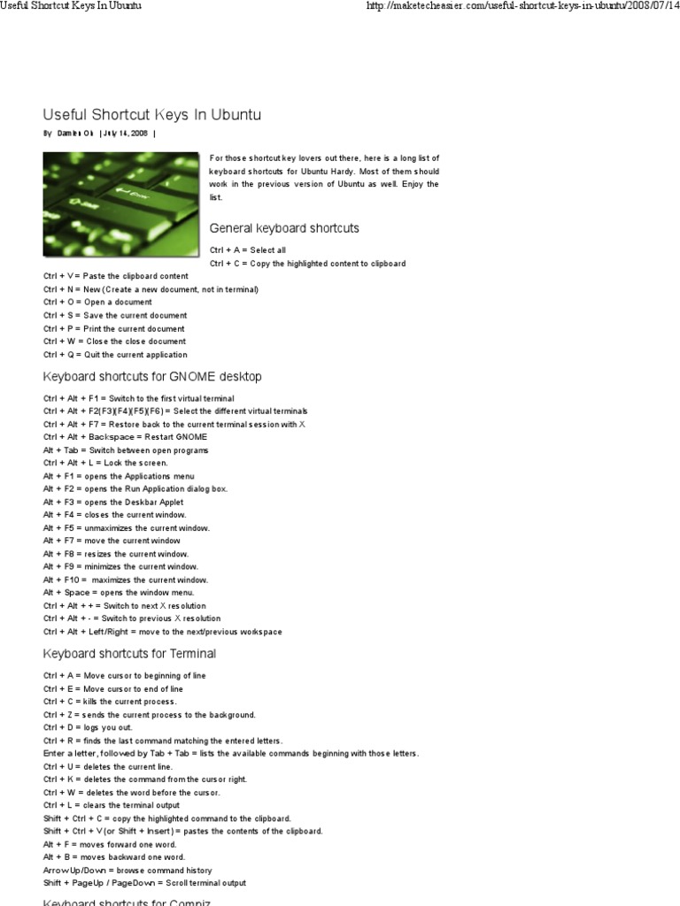 Useful Shortcut Keys in Ubuntu | PDF | Control Key | Keyboard Shortcut
