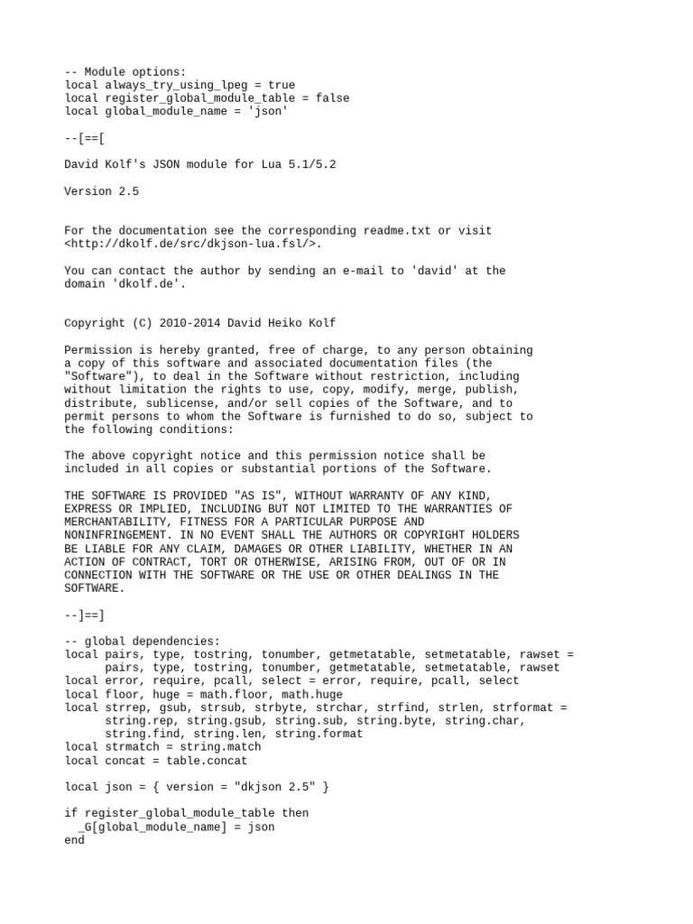 Dkjson Lua | PDF | Copyright | Software