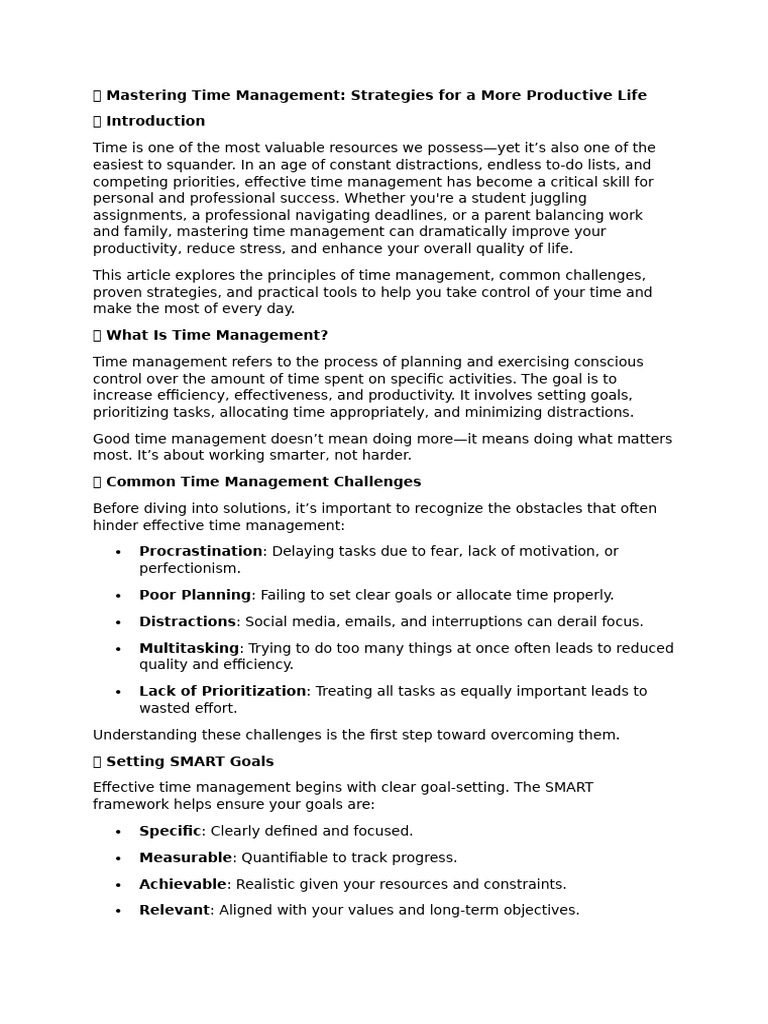 Time Management Notes 20250814 | PDF | Time Management | Professional ...