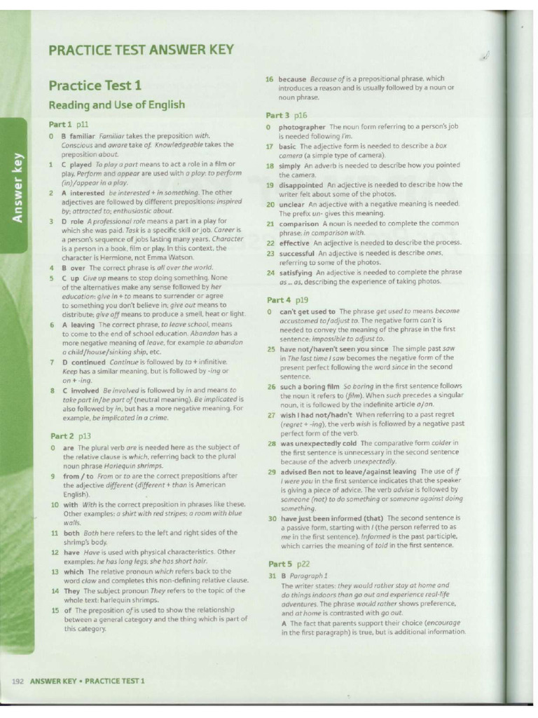 Answer Key (First For Schools Exam Trainer) | PDF