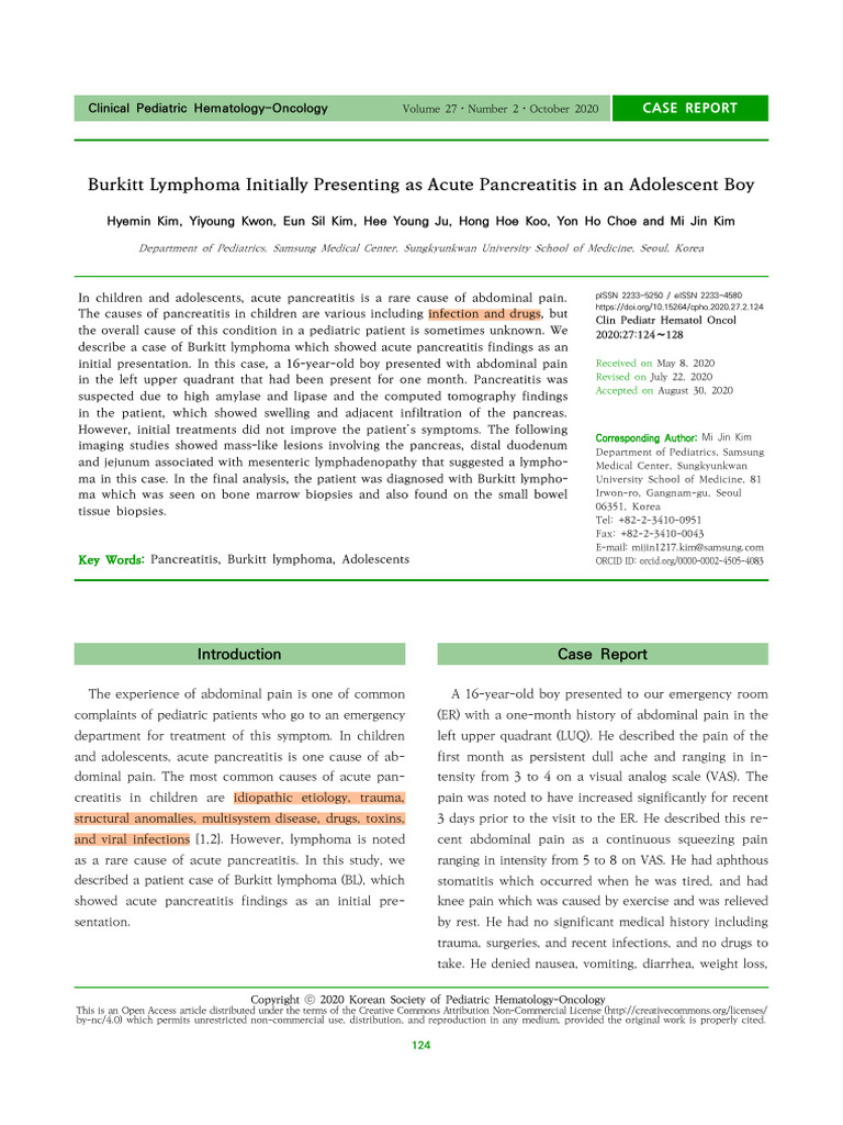 Burkitt Lymphoma Initially Presenting as Acute Pancreatitis in an ...