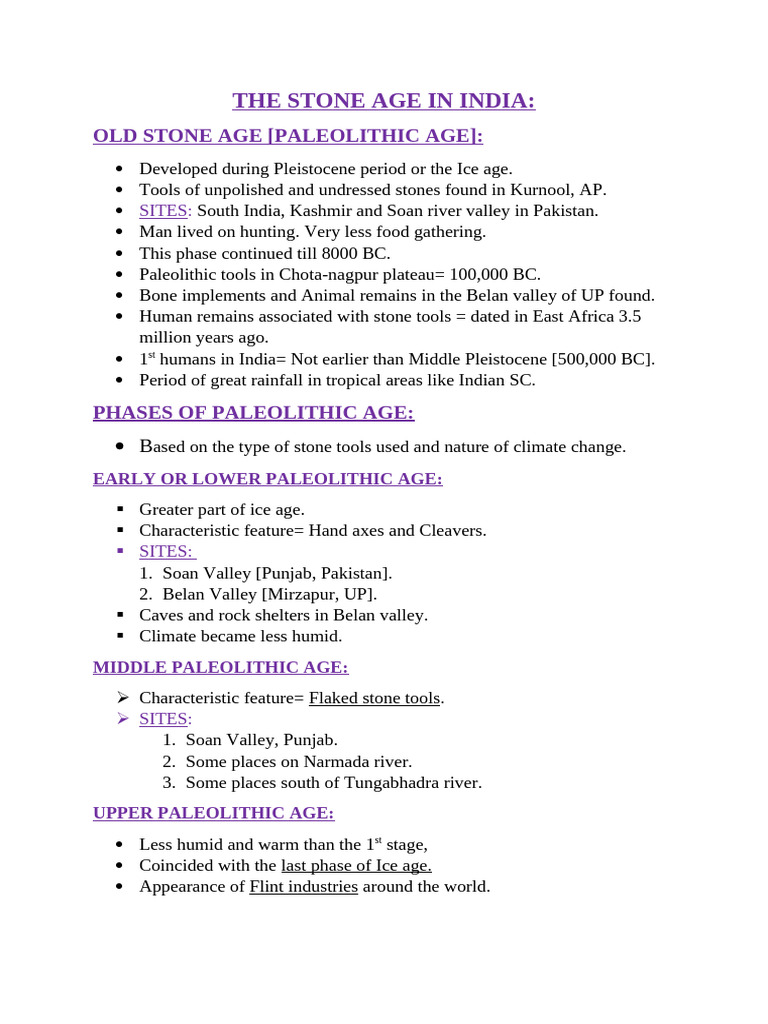 Ancient India Notes | PDF | Neolithic | Paleolithic