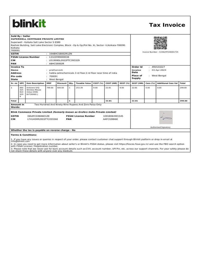 Blinkit Invoice | PDF