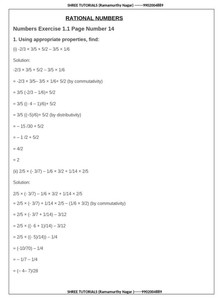 RATIONAL NUMBERS Class 8 | PDF | Numbers | Multiplication