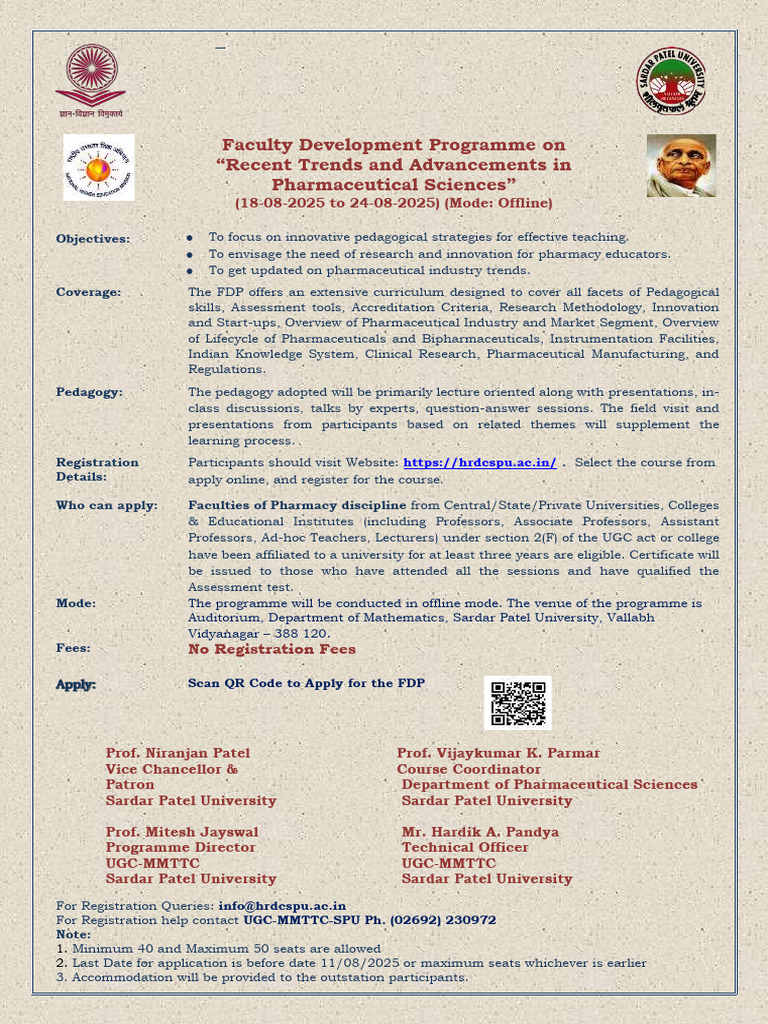 Announcement FDP Pharmaceutical Science Final | PDF | Pedagogy | Pharmacy