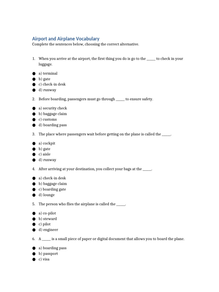 Airport and Airplane Vocabulary | PDF