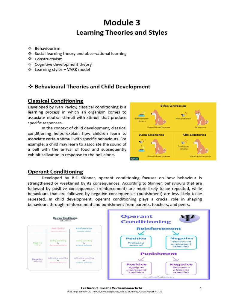 SNE Note 3 - Learning Theories | PDF | Learning Styles | Cognitive Development