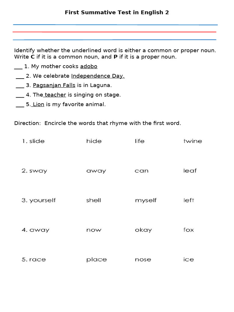 Ist Summative Grade 2 | PDF