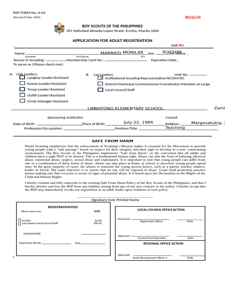 Adult Registration Form | PDF | Aggression | Injustice