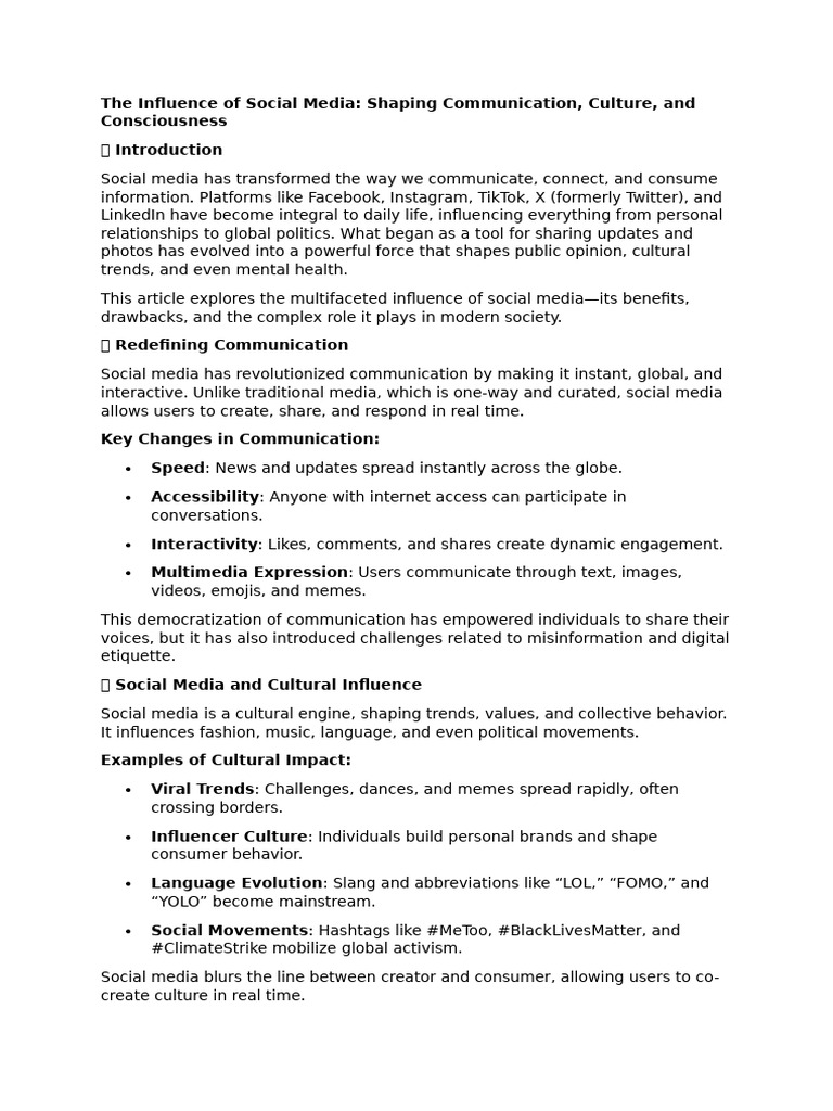 Influence of Social Media Notes 20250814 | PDF | Social Media | Popular ...