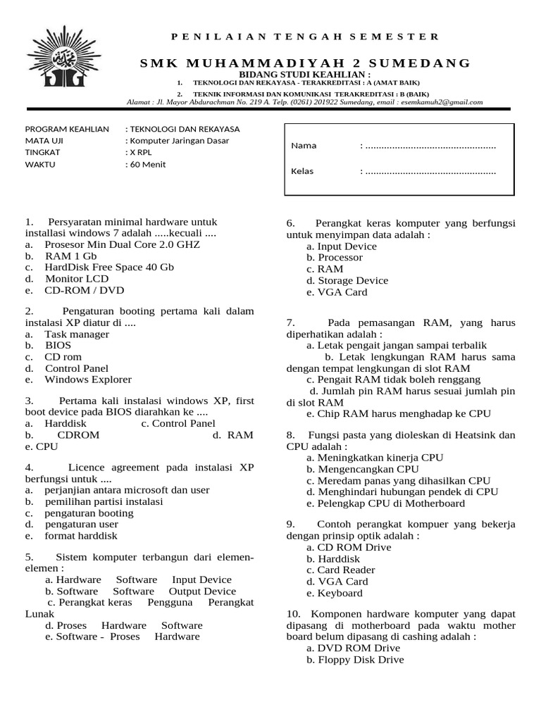 PTS Komputer Jaringan Dasar X-RPL | PDF