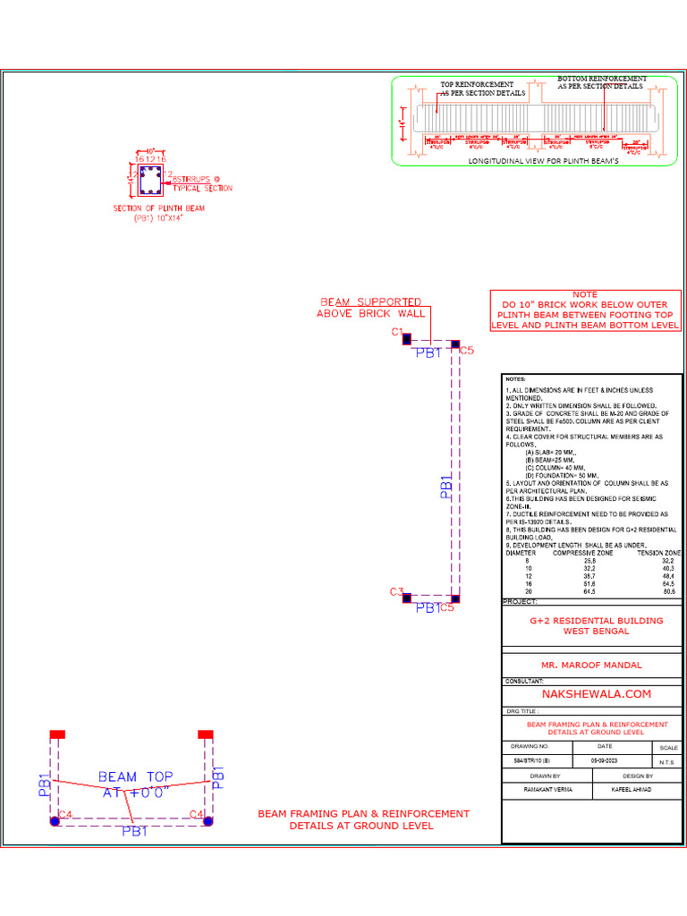G+2 Residential Building Beam Details | PDF | Beam (Structure) | Column