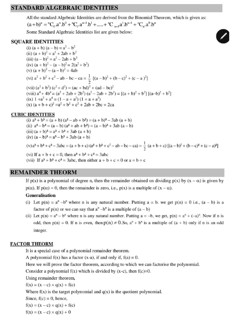 Algebra Theory Notes IOQM | PDF