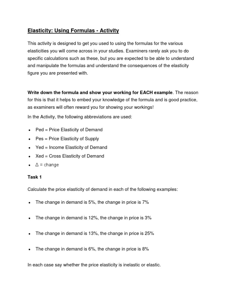 Elasticity Worksheet | PDF | Price Elasticity Of Demand | Demand