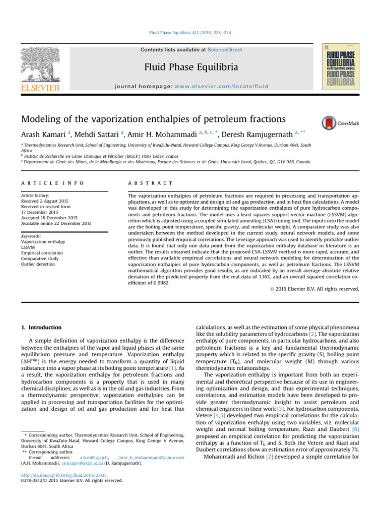 Modeling of The Vaporization Enthalpies of Petroleum Fractions | PDF ...
