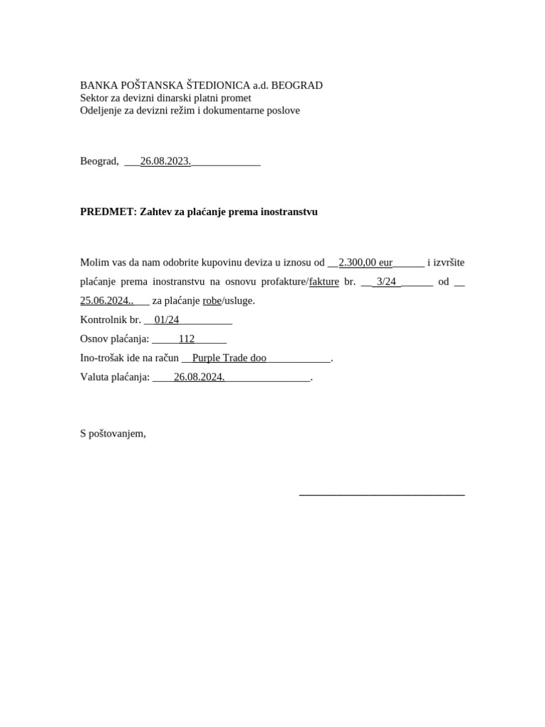 Template-Zahtev Za Placanje | PDF